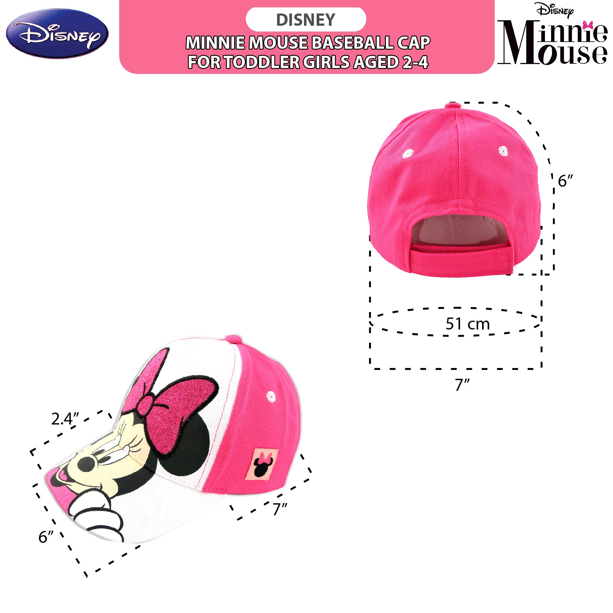 Disney Girls Cap, Minnie Mouse Adjustable Toddler Hat, Ages 2-4 Or Hats For Kids 4-7 Baseball Cap, Pink/White, 2-4T US
