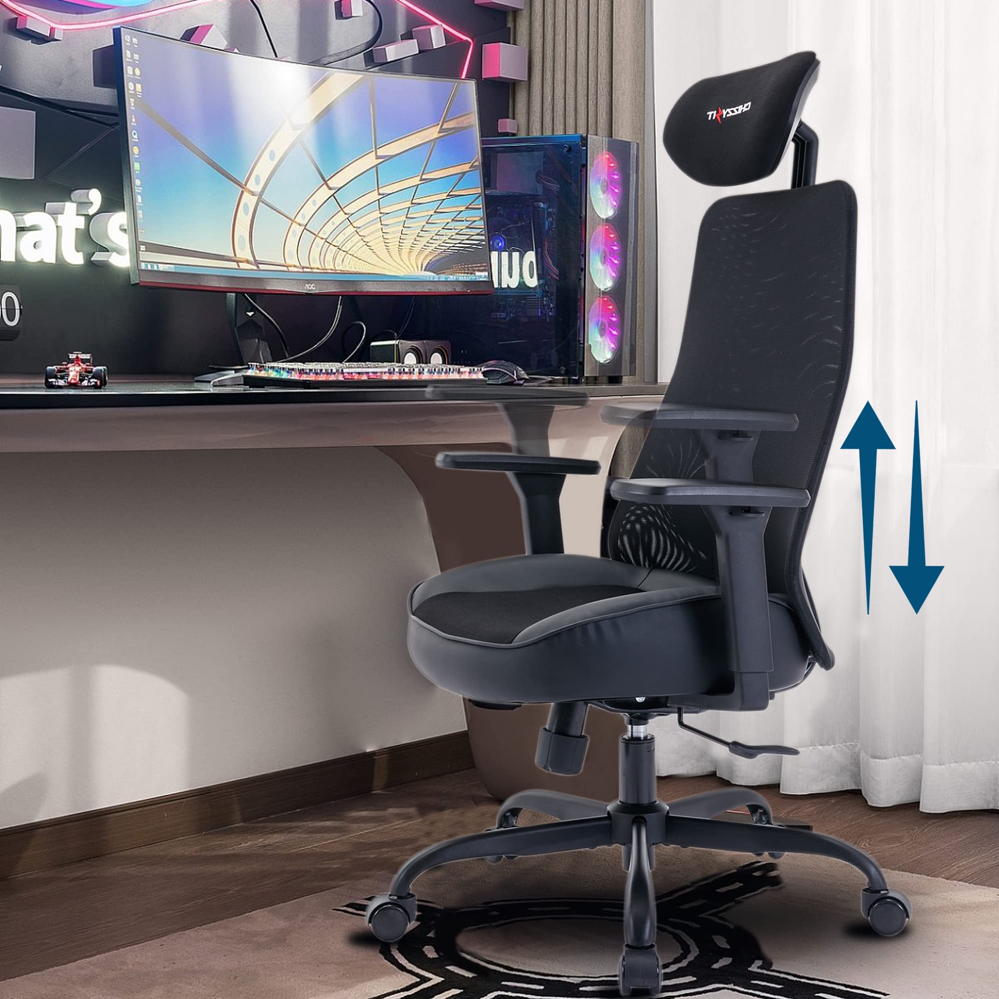 Ergonomic Gaming Chair,High Back Computer Chair Mesh Gaming Chair with Adjustable Headrest and Lumbar Support Home Office Chair 3D Armrest 400lbs