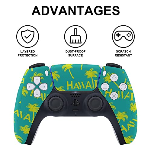 Hawaii Text and Palm Trees Full Protective Skin Cover Design Wrap Decal Sticker Compatible with PS5 Digital Edition Console and Controller