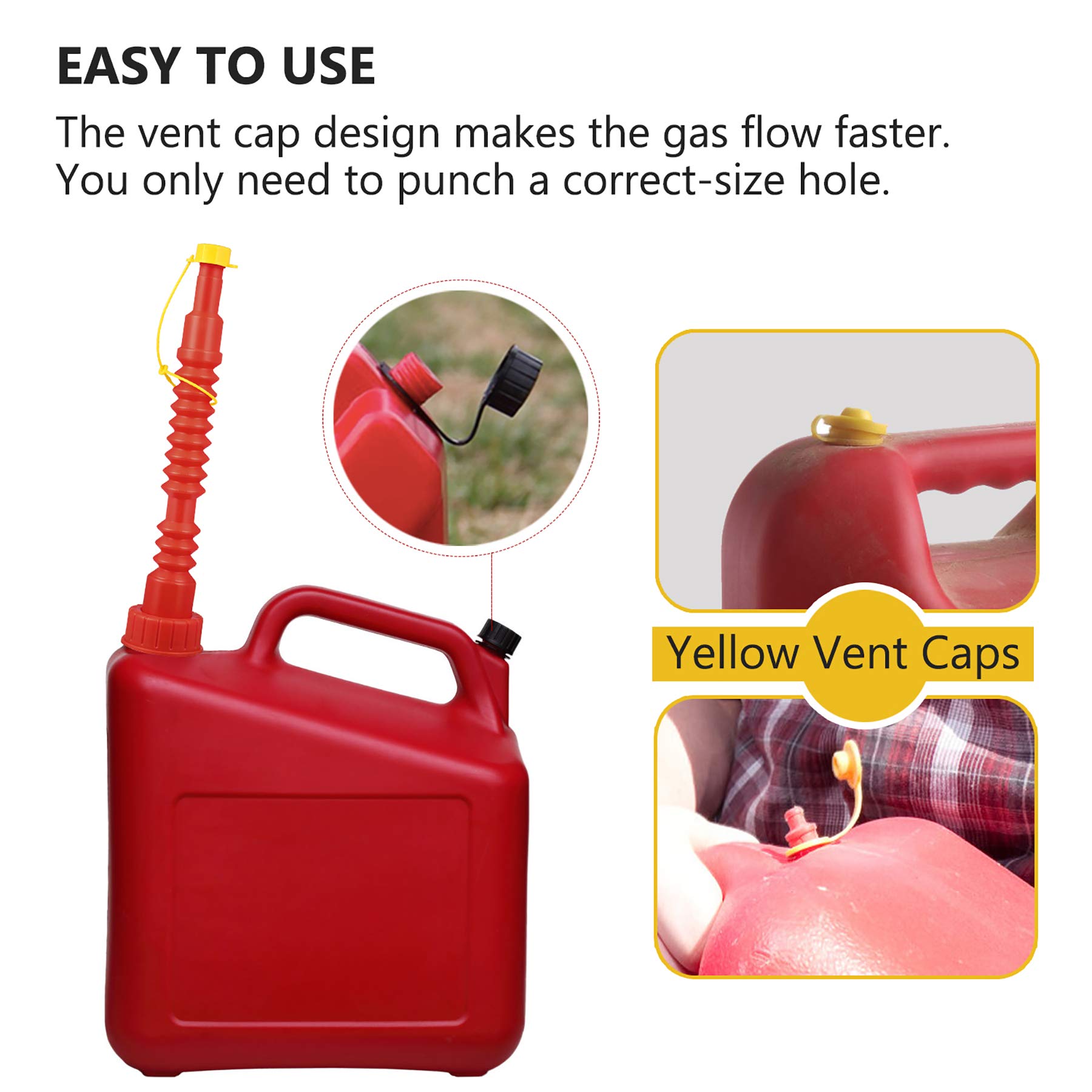 EONLION Gas Can Replacement Spout Kit, Flexible Pour Nozzle with Strainer and Gasket, Vent Caps, Stopper Caps, Collar Caps, Stripe Cap, Spout Kit for Water Jugs and Old Can, 3 Pack
