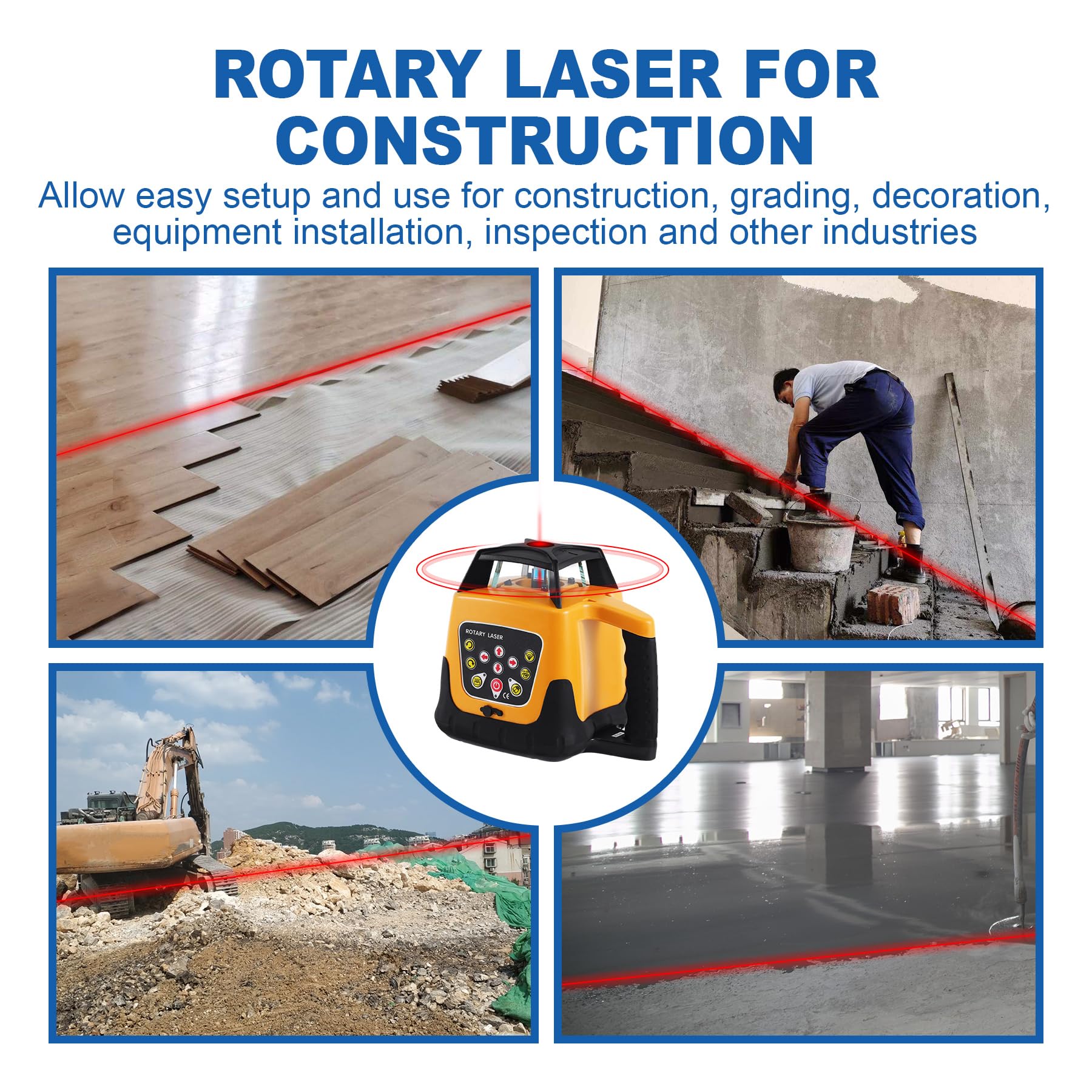 Iglobalbuy Self Leveling Rotary Laser Level System Kit with Surveying Tripod + Aluminum Grade Rod 16.4Ft, Red Beam Automatic Self-leveling Transit Laser Level Grading Rotating Lasers for Construction