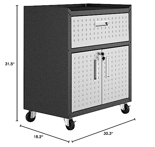 Manhattan Comfort Fortress Rolling Cabinet Garage Storage, Black/Gray & Fortress Floating Garage Storage Cabinet, Black/Grey