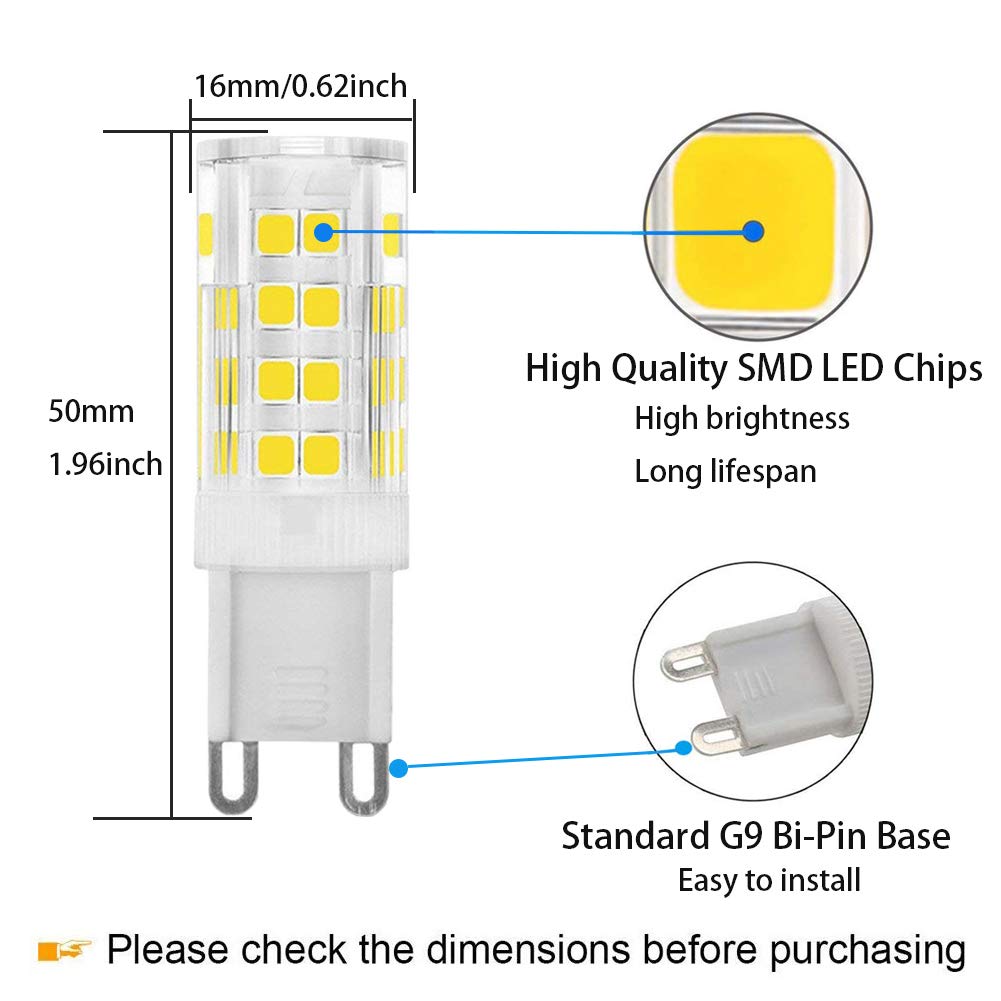 G9 LED Bulbs for Ceiling Fan, Chandelier, Pendant Lights, Bathroom, Wall Sconce, Desk Lamps, 5W (40W Bi-Pin G9 Halogen Equivalent), Daylight White 6000K, Non-Dimmable (10 Pack)