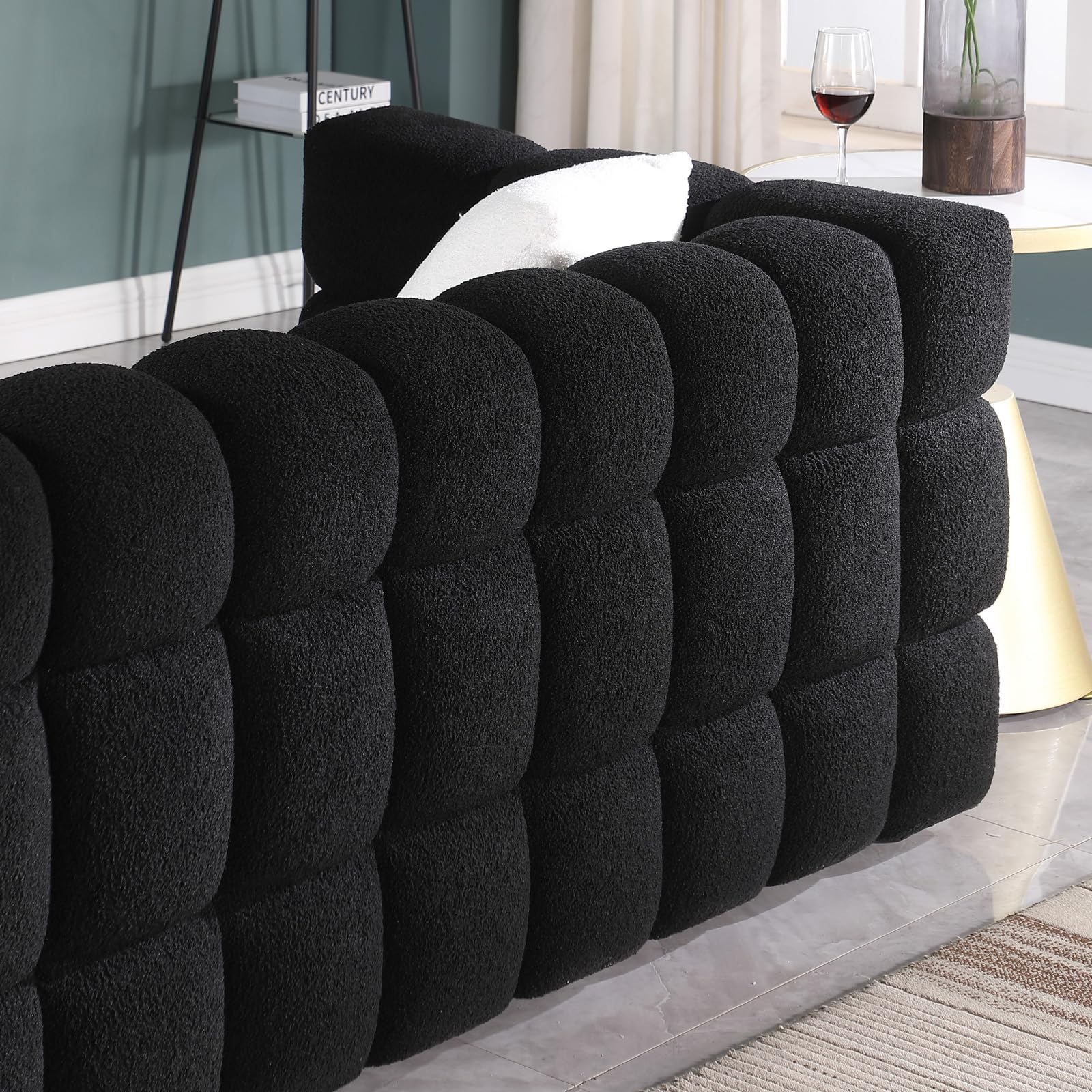 OUYESSIR 62" Modern Teddy Cloud Loveseat Couch for Living Room, Comfy Boucle Tufted Deep 2 Seat Sofa, Upholstery Decor Small Love Seat Futon Couch with 2 Pillows for Apartment, Office, Olive Green