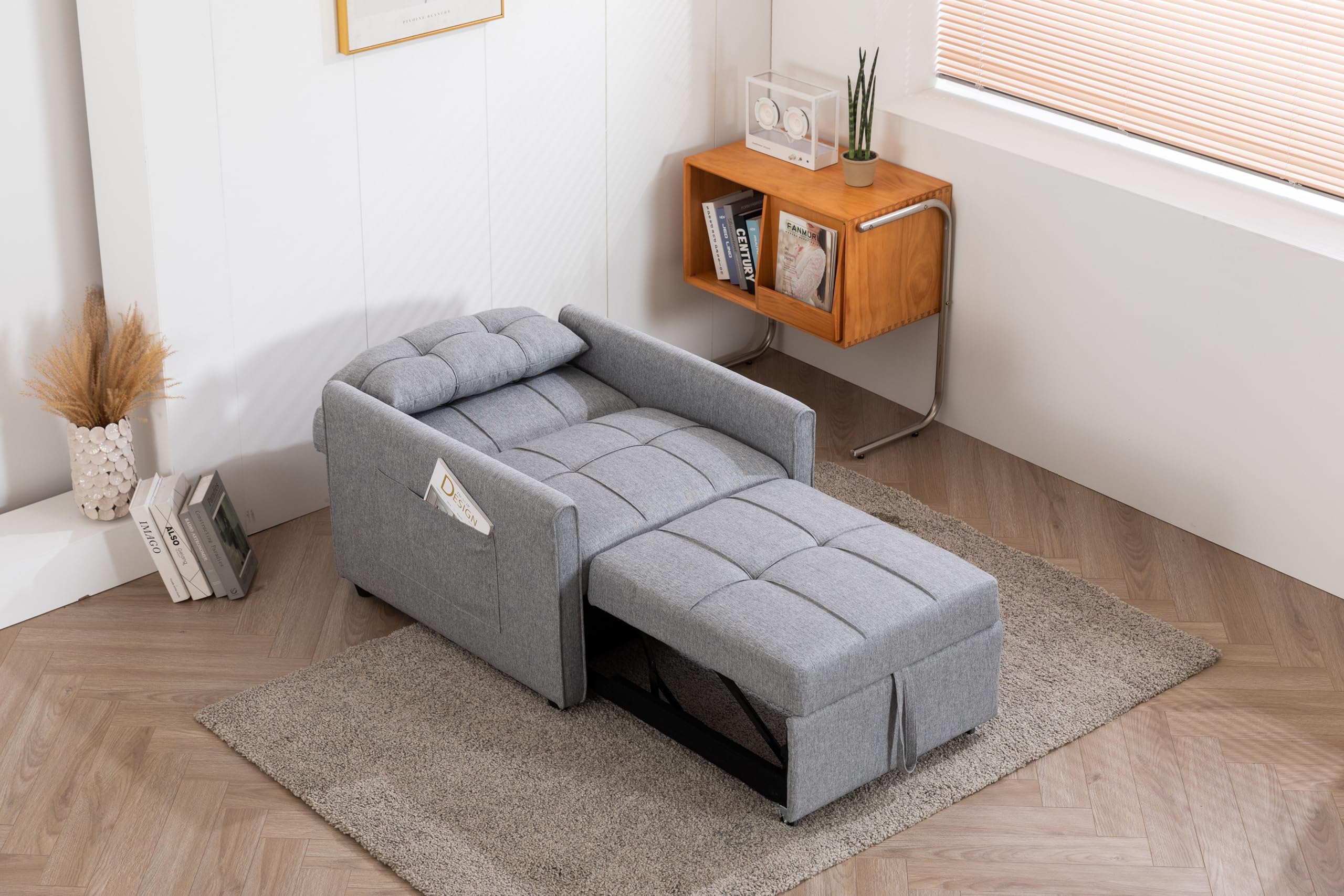 MODCART 30" Sleeper Sofa Chair Bed,Modern Convertible Couch Chair 3-in-1,Adjustable Backrest Lounger Sleeper with Side Pocket for Living Room Apartment Office