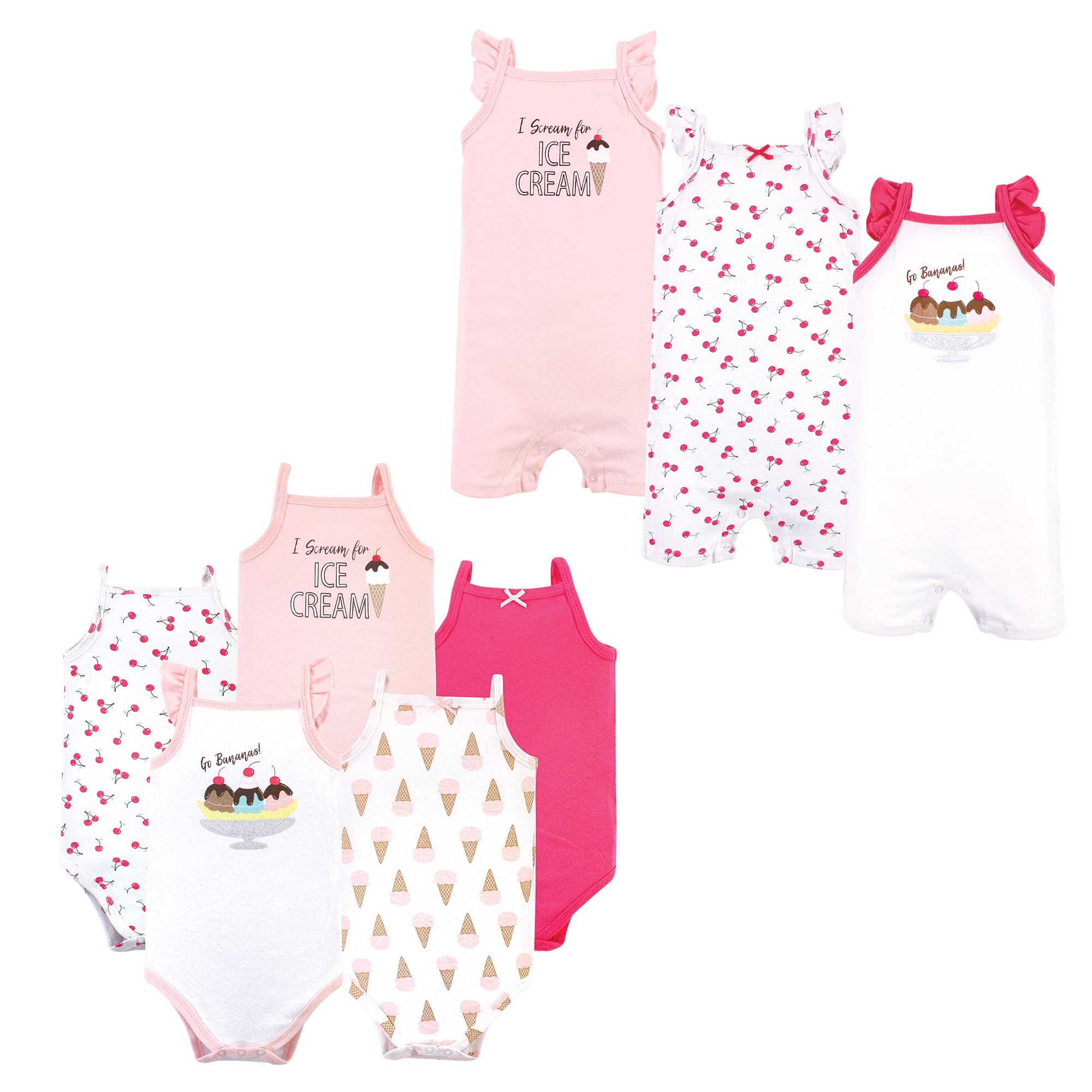 Hudson Baby Unisex Baby Bodysuits Rompers, 8-piece, Split, 18-24 Unisex Baby Cotton Bodysuits and Rompers 8 Piece Banana Split 18 24 Months, Banana Split, Months US