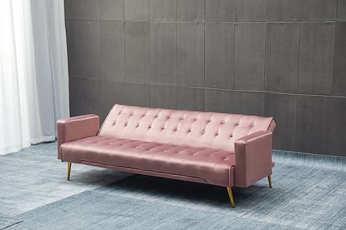 MODCART 75.2" Modern futon Sofa Bed with Versatile Adjustable Back & Gold Metal Legs, Luxurious Velvet Upholstery Couch w/Tufted Buttoned Design for Living Room, Bedroom, Apartment