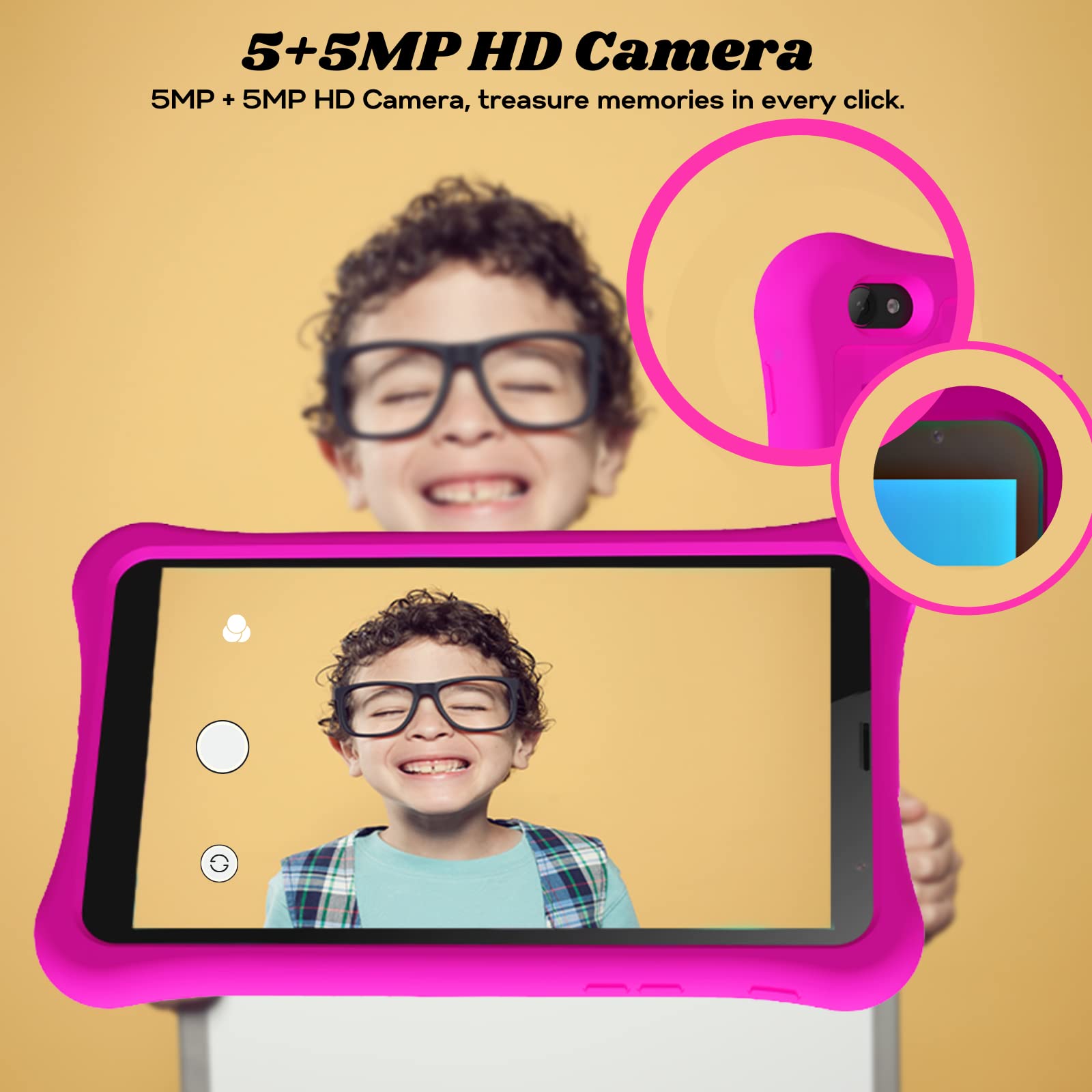Kids Tablet 8 inch, Tablet for Kids Android 11 Quad Core 32GB Storage 5.0MP Dual Camera HD WiFi Tablet, Parents Control Toddlers Educational Games (Pink)