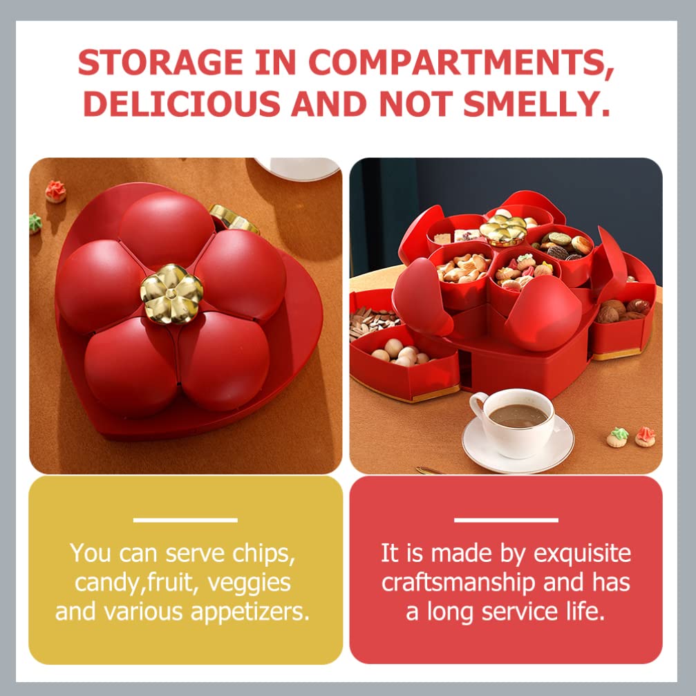Homoyoyo Rotating Candy Box Heart Shape Snack Storage Tray 10 Compartments Party Serving Platter Candy Nut Dish Dried Fruit Plate Food Storage Organizer for Home Red