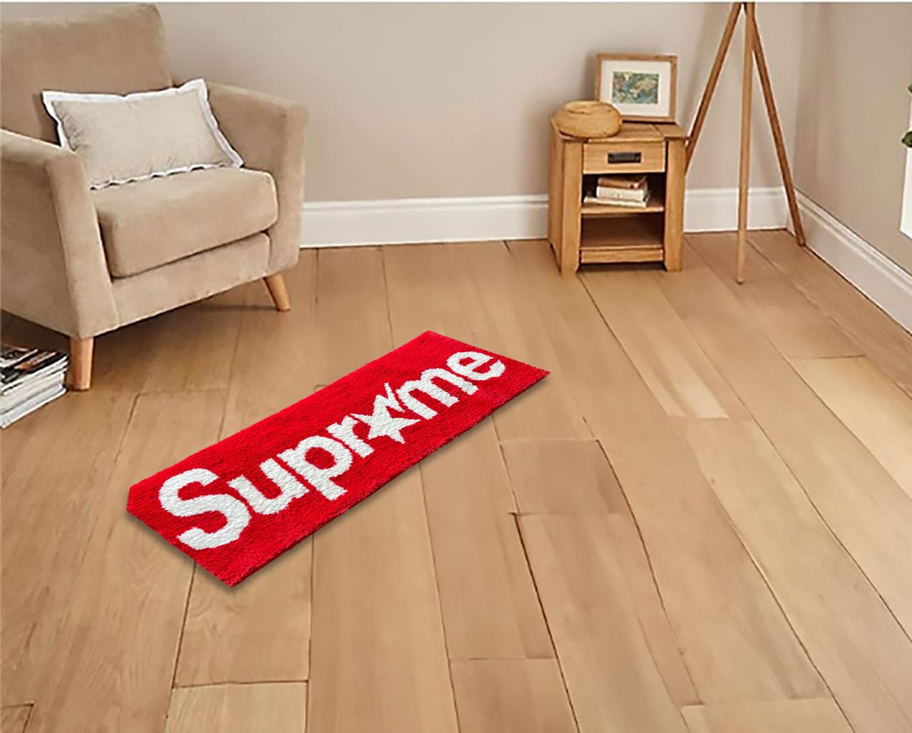 Luxape Supremed Rug - Hypebeast Room Decor - Handmade & Premium- 43 * 16in (110cm) - Suprme Rug - Designer Rugs - Aesthetic Room Decor Rug