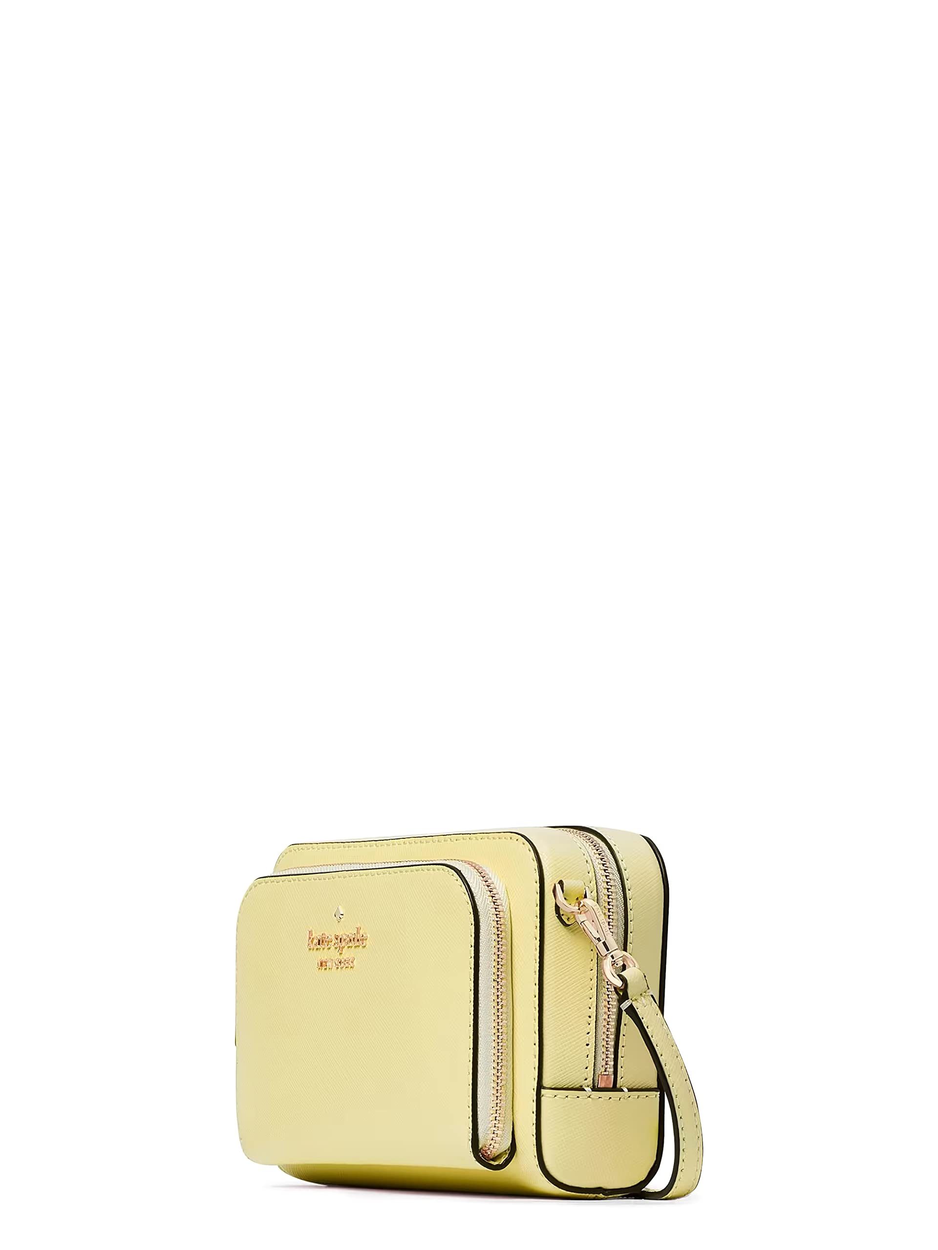 Kate Spade Staci Dual Zip Around Saffiano Leather Crossbody Bag Purse Handbag (Lemon Fondant)