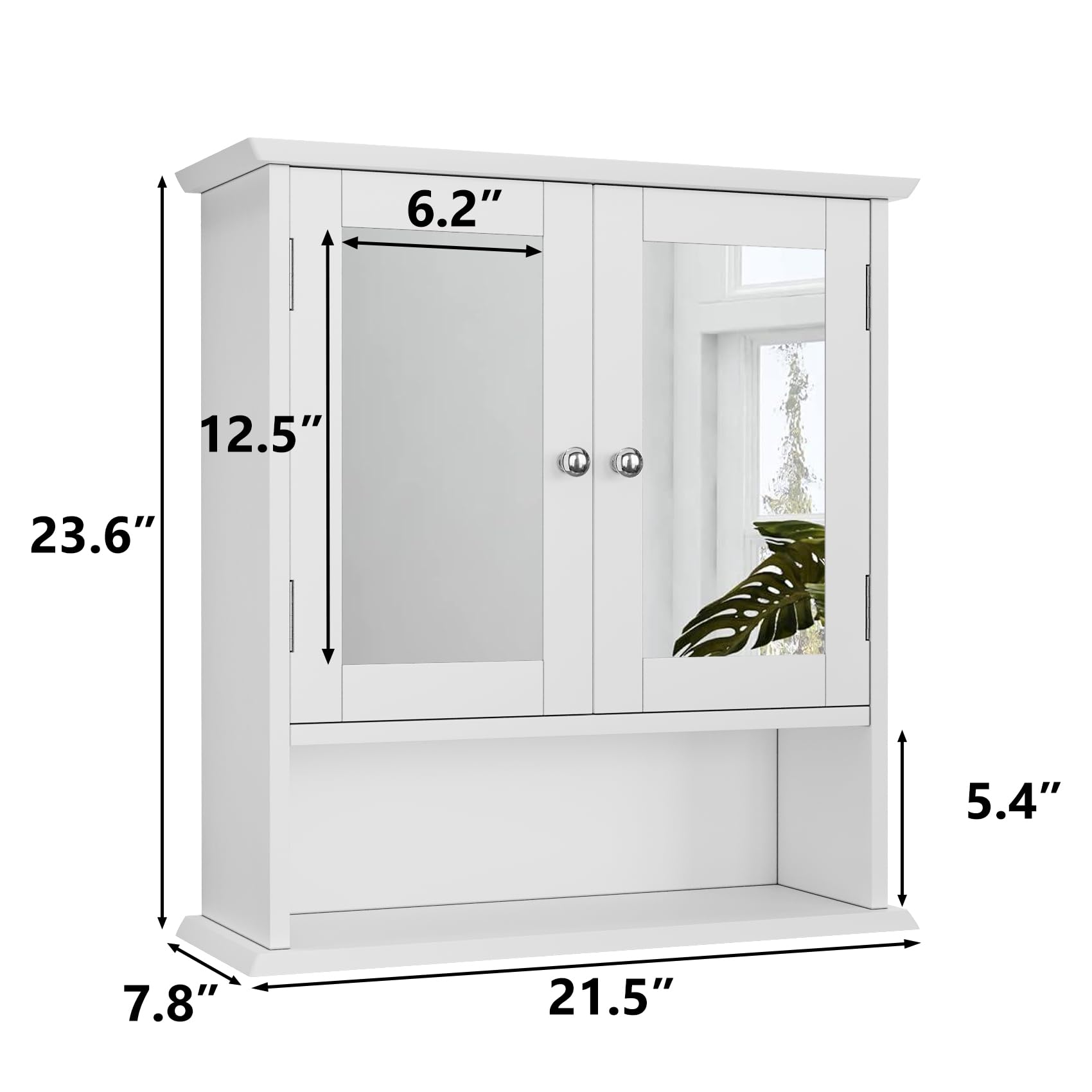 Mino Kesper Bathroom Wall Cabinet with Mirror, White Bathroom Cabinet with 2 Doors and Adjustable Shelf, Wall Mounted, 21.5" W x 7.8" D x 23.6" H