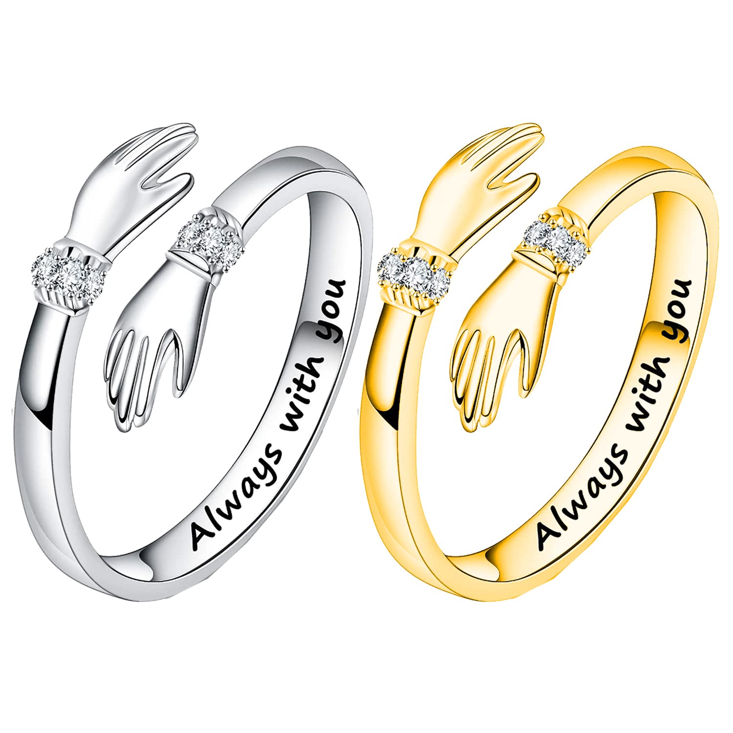 FLOGWE Valentines Day Gifts S925 Sterling Silver Hug Ring,Love Ring Always with You Engagement ring Wedding Anniversary Ringļ¼ Adjustable Ring Hugging Ring Birthday Surprise with Jewelry Box