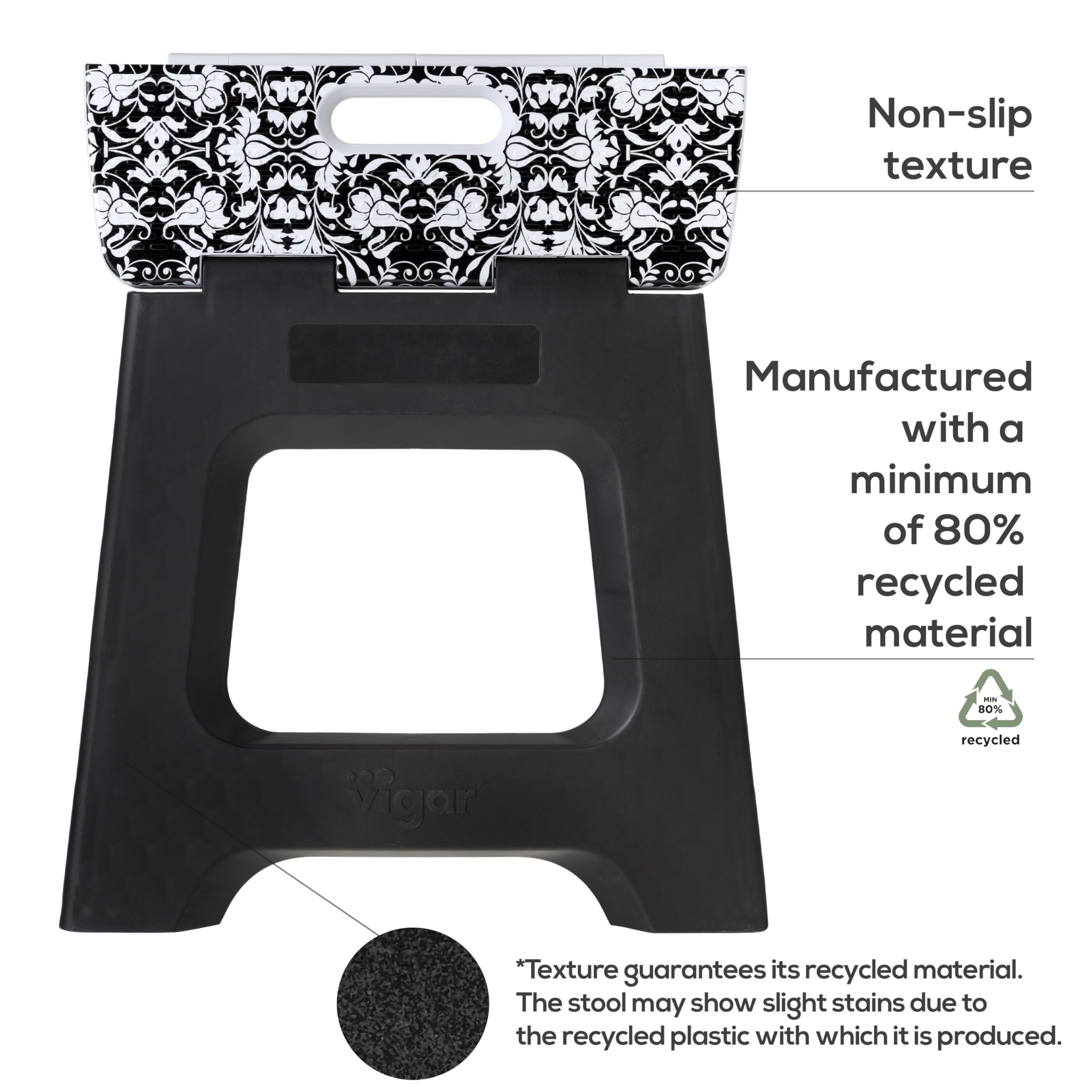 Vigar Compact Step Stool Foldable, 12-1/2-inch Step Stools for Adults up to 330 Pound, Lightweight Stool, Non-Slip Folding Step Stool, Rococco Black