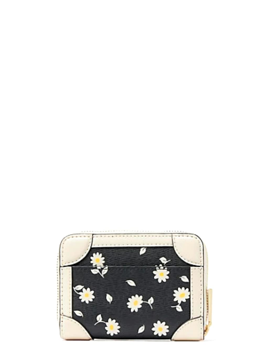 Kate Spade Traveler Small Zip Card Case Wallet Black White Floral Daisy ( Black Multi )
