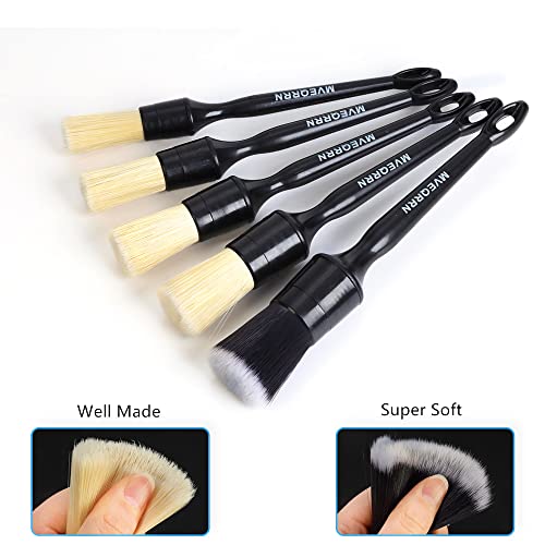 MVEQRRN Boars Hair Ultra Soft Detailing Brushes Set, 4 Pcs Premium Natural Boars Bristles, 1 Pcs Duster Detail Brush for Cleaning Car Interior Dashboard Leather Seat