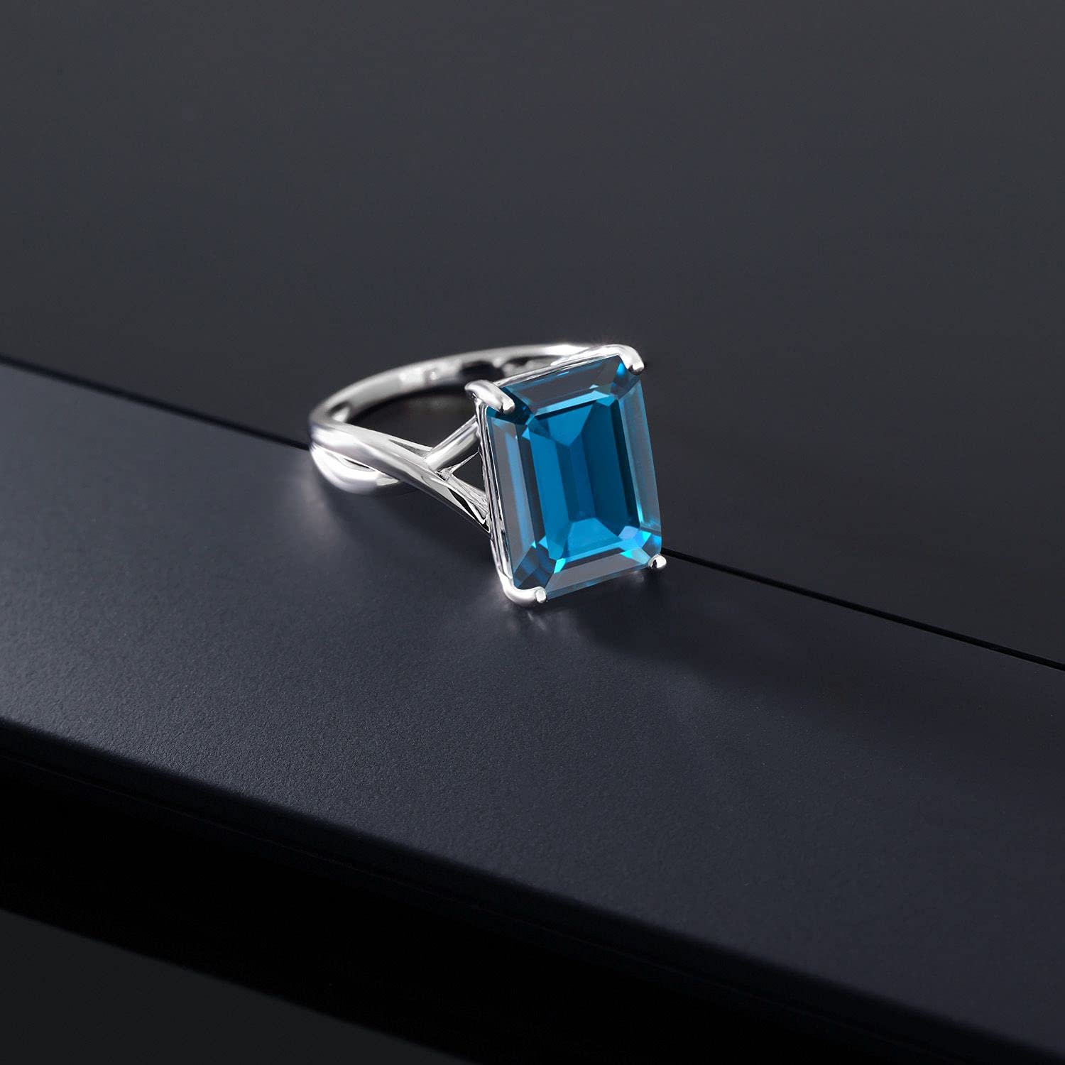 Gem Stone King 10K White Gold Gemstone Birthstone Engagement Ring | Emerald Cut 14X10MM | Wedding Engagement Anniversary Promise Ring For Women | Available In Size 5-9