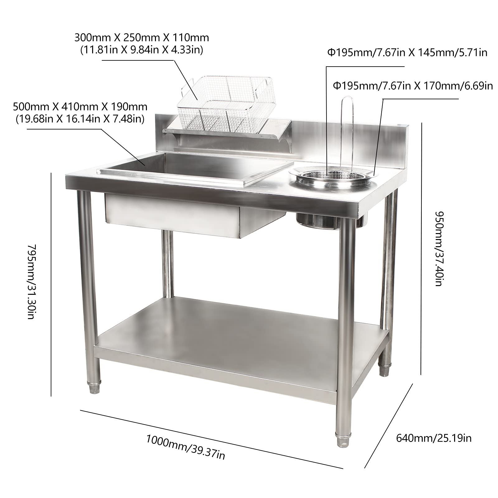 Knwigoe Breading Table Chicken Chop Breading Station Commercial Fried Food Prep Table Stainless Steel Heavy Duty Breader for Milk Tea Coffee Snack Bars (With 2 Basin &2 Basket)