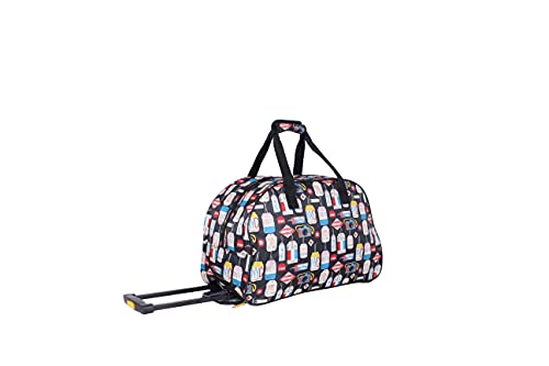 LUCAS Designer Carry On Luggage Collection - Lightweight Pattern 22 Inch Duffel Bag- Weekender Overnight Business Travel Suitcase with 2- Rolling Spinner Wheels (SEA FORM) (BLACK)