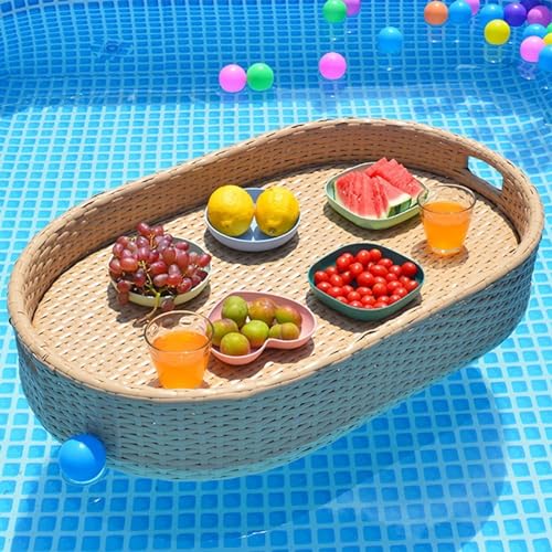 Floating Tray Floating Serving Tray Rattan Woven Floating Pool Tray, Stylish Breakfast Tray On The Water, Floating Bar for Pool for Pool Serving Drinks, Brunch, Food (Size : 100x50x15cm)