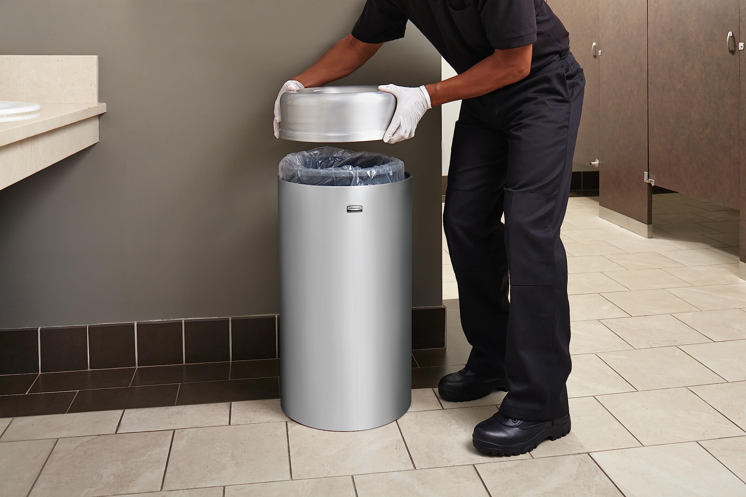 Rubbermaid Commercial Products Crowne Collection Open Top Trash Can, 30-Gallon, Aluminum, Indoor/Outdoor Waste Container for Mall/School/Office