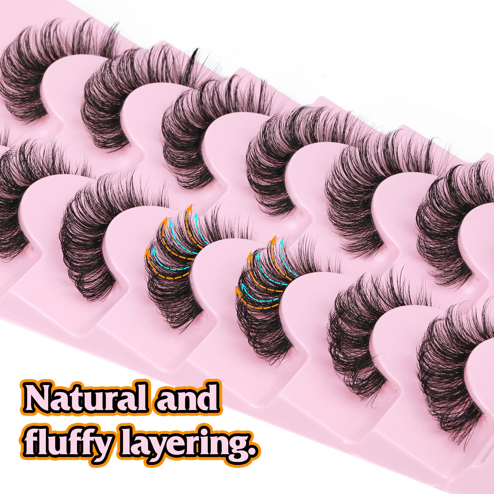 Lashes Natural Look False Eyelashes D Curl 16mm Lashes 3D Wispy Faux Mink Eyelashes with Clear Band Fake Eye lashes 7 Pairs by Goddvenus