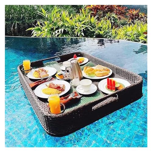 Floating Tray Floating Serving Tray Luxury Floating Tray Table & Bar, Swimming Pool Floating Plate for Sandbars, Spas, & Parties (Color : Brown)