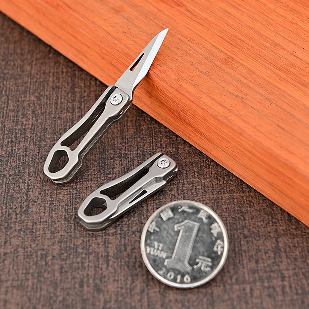 KUNSON Ultra Small Little Folding Pocket Titanium Alloy Knife with 420j2 Stainless Steel Blade, Mini EDC Portable Knife/Box Cutter/Package Opener, Ultra Compact and Lightweight Mini Folding Knife