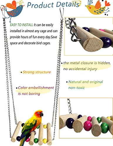 OMYZERO Bird Parrot Toys Swing Hanging,Bird Cage Accessories Toy Hammock for Parakeets,Cockatiels,Lovebirds,Conures,Budgie,Macaws,Lovebirds,Finches and Other Small Pets(Wood)