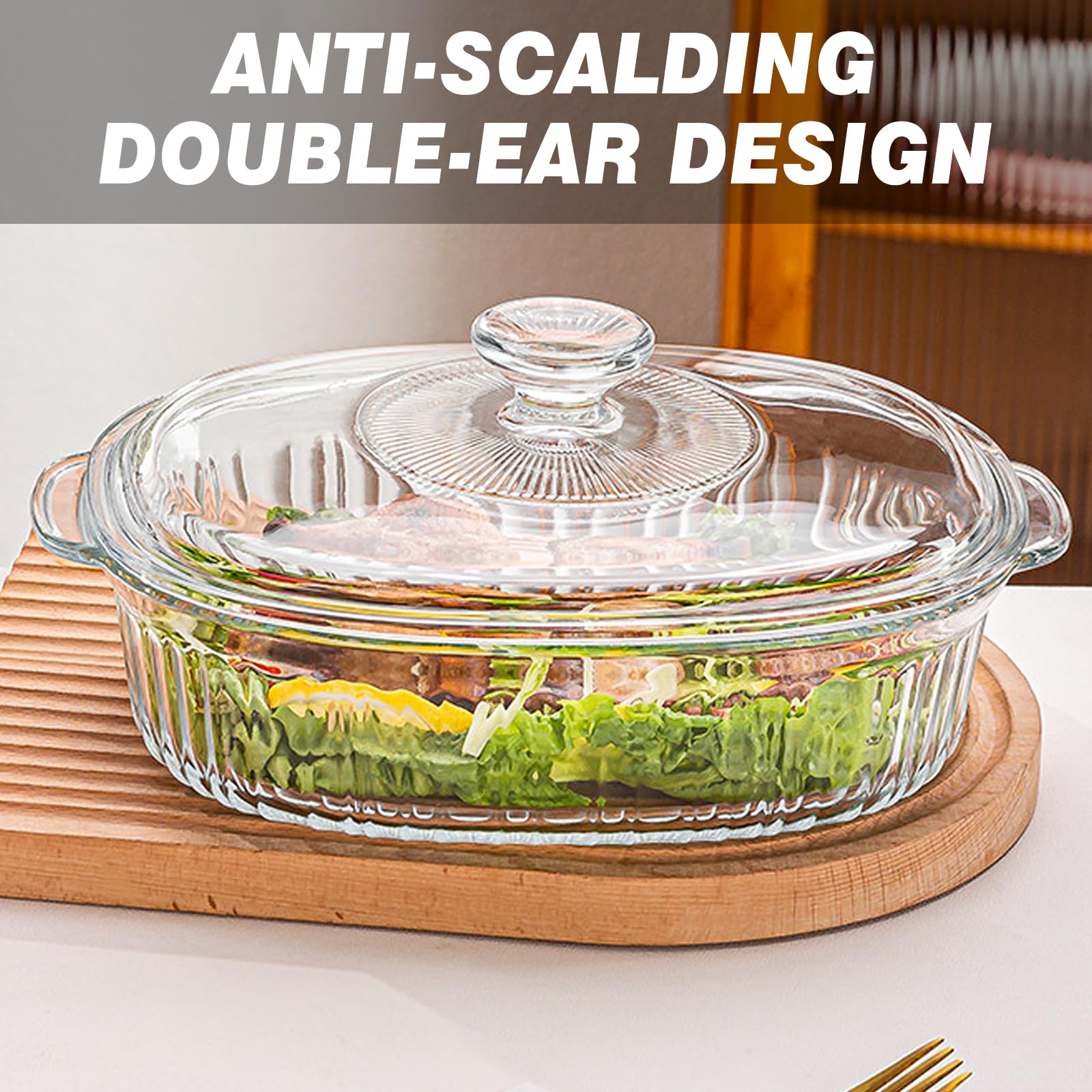 Oval Casserole Dish with Lid: Casserole Dishes for Oven with Lids, Covered Clear Glass Casserole Bakeware,1.8L or 2.8L (transparent, 2.8L)