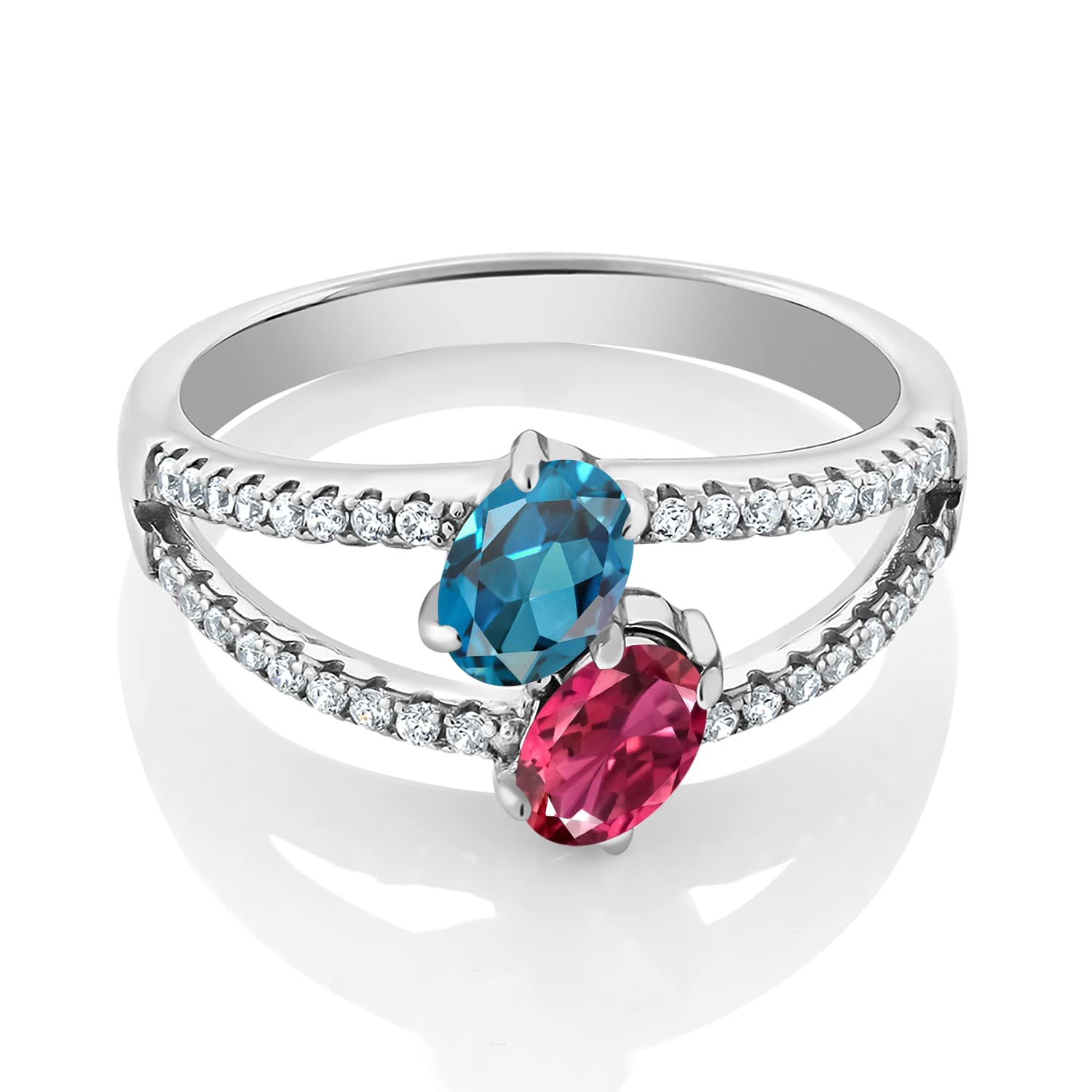 Gem Stone King 925 Sterling Silver Promise Customized and Personalized 2 Gemstone Birthstone For Her Engagement Ring For Women (Available in size 5, 6, 7, 8, 9)