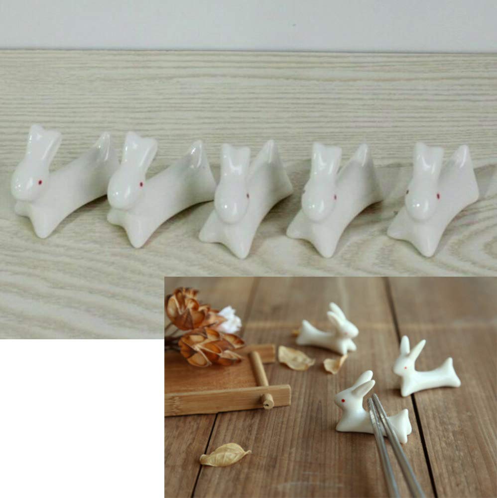 Kungfu Alien Cute Rabbit Chopstick Holder Rest Ceramics Decorative Dinner Spoon Fork Knife Stand, 5 Pcs