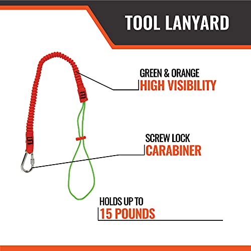 Malta Dynamics Tool Tether Lanyard with Carabiner Attachment, 53" Expansion, Adjustable Loop End (1 Pack)