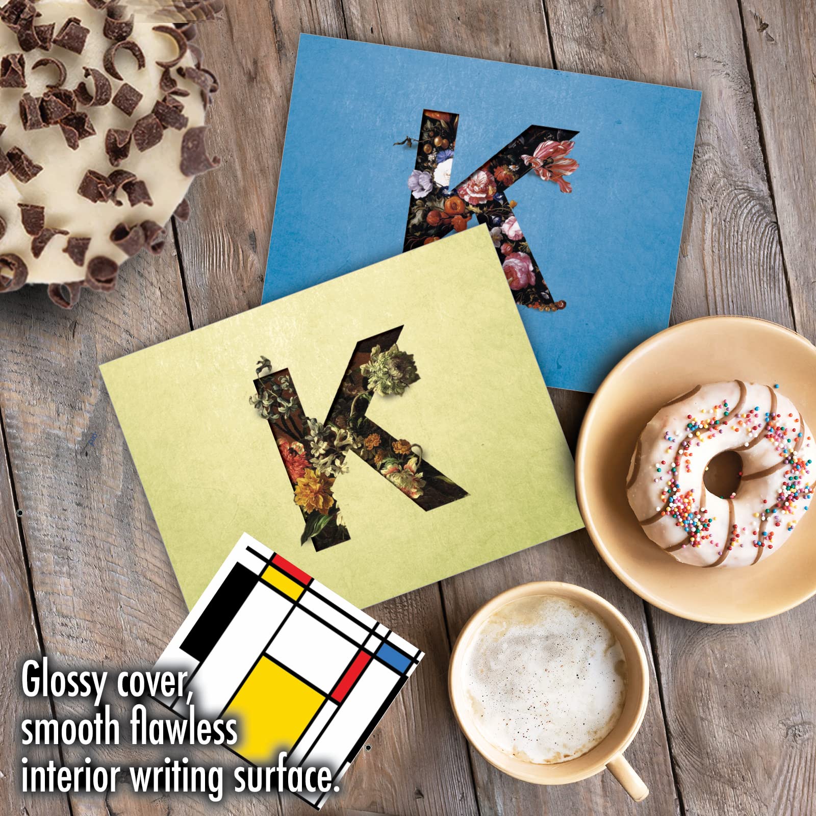 The Best Card Company - 10 Initial Letter βKβ Assorted Blank Notecards Beautiful Flower Personal Stationary 4 x 5.12 Inch, Bulk Variety Pack for Thank You and Notes - Baroque Blooms K M3838OCB-B1x10