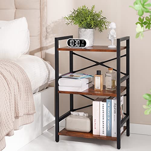 Yoobure Bookshelf Small Book Shelf, Solid Industrial 3 Tier Shelf Bookcase, Short Book Case for Bedroom, Living Room, Office Home, Small Spaces, Easy Assembly Berry Brown