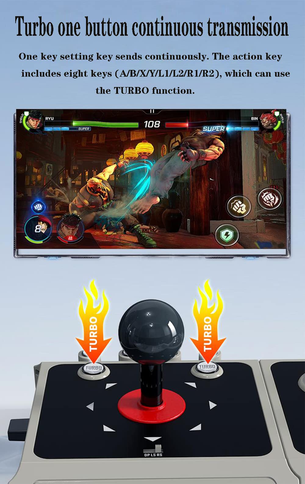 ipega PG-9221 Arcade Stick PC Street Fighter ps4 Arcade Stick Rocker whit TURBO one button continuous sending, MACRO programming for PS4/PS3/N-Switch/PC(windows 7/8/10)