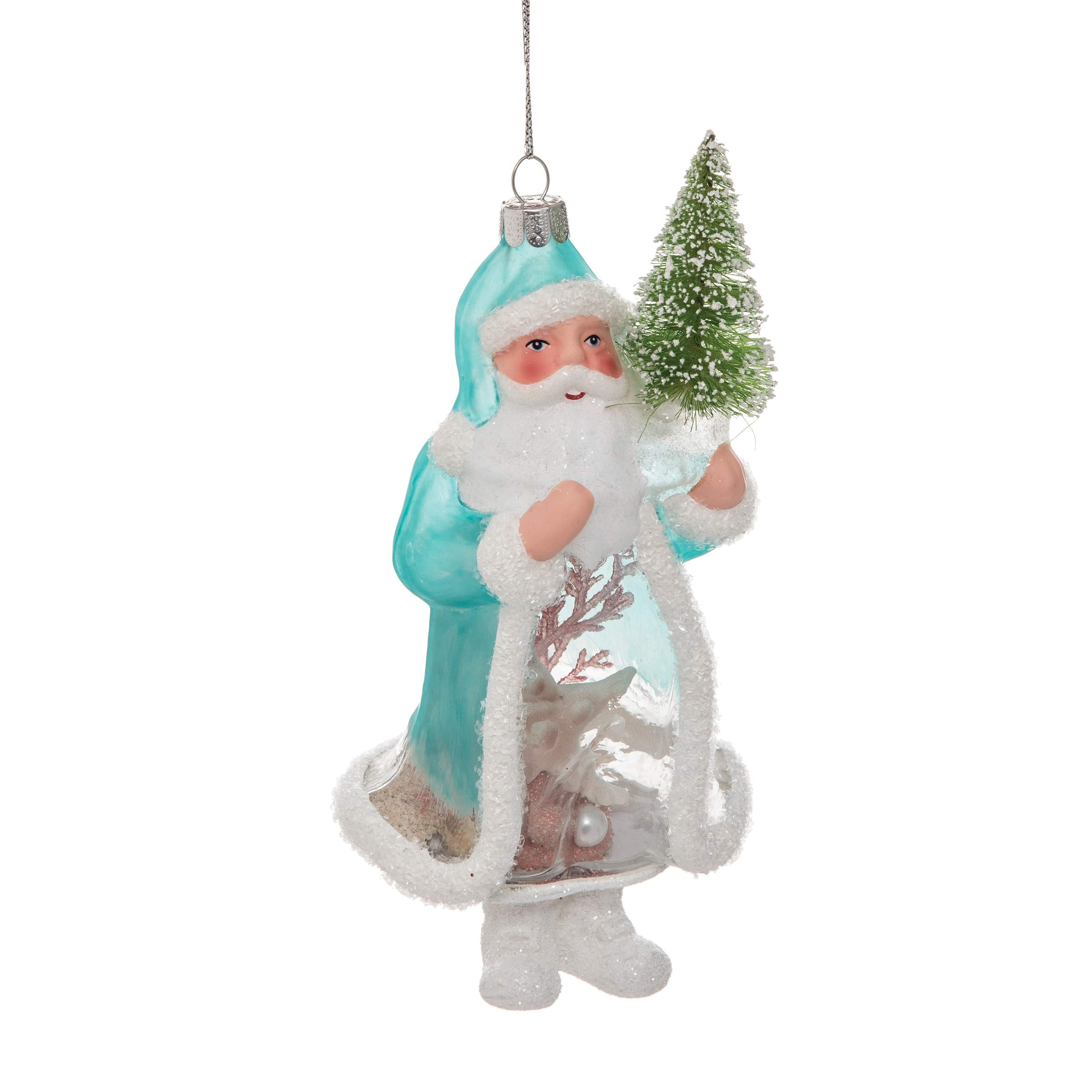 Gallerie II Coastal Santa Sea Life Coastal Tropical Beach Glass Holiday Christmas Xmas Ornament Blue