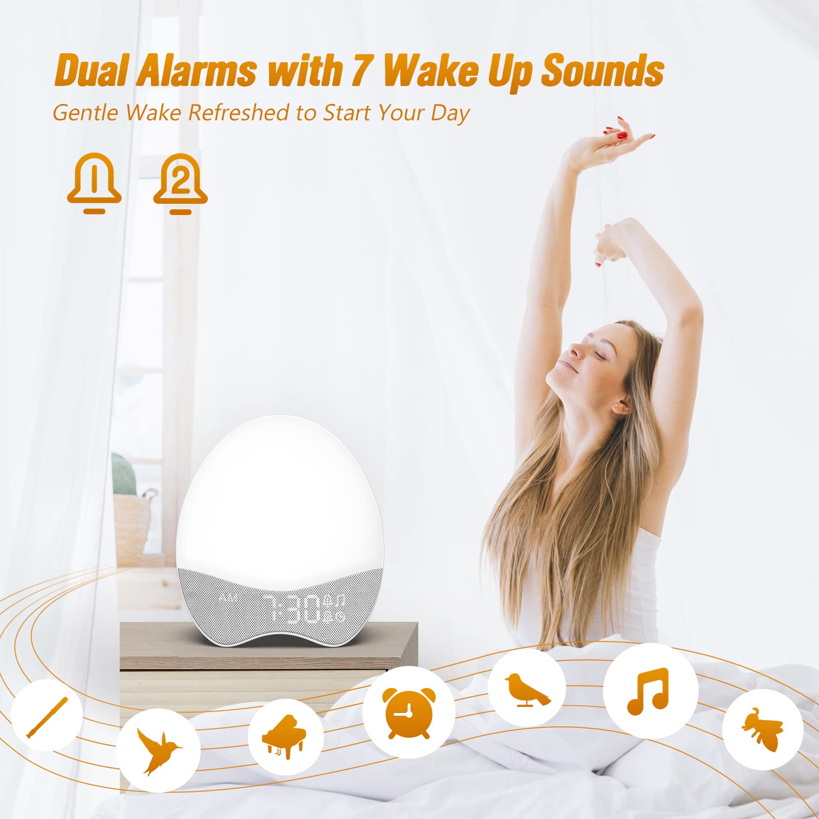 Welgo G4 White Noise Machine Alarm Clock and Nightlight with Natural Sound Dual Alarms, 12 Soothing Sounds, Sleep Timer, Dimmable Digital Display for Kids, Adult, Sleeping, Bedroom…