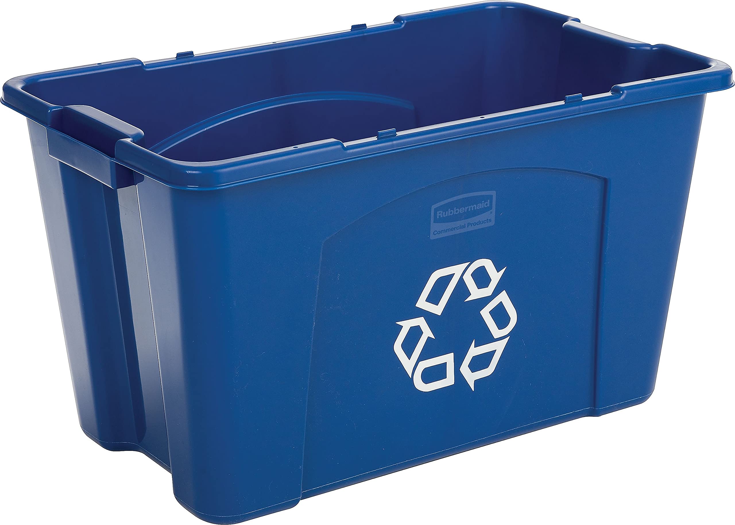 Rubbermaid Commercial Stacking Recycle Bin, Rectangular, Polyethylene, 18 Gal, Blue