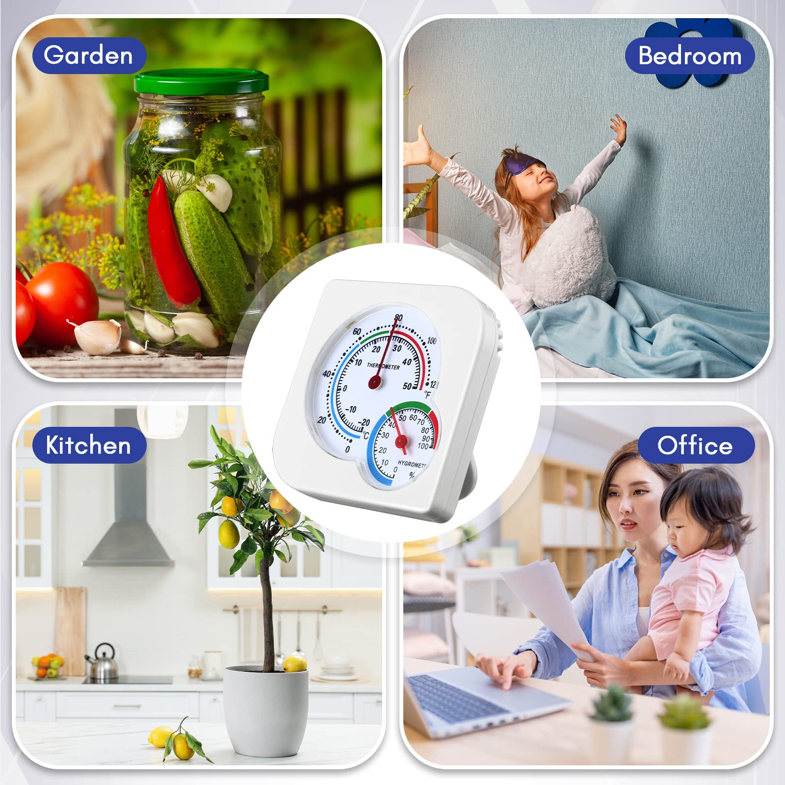 Kathfly 6 Pcs Indoor Thermometer and Humidity Gauge Indoor Mini Thermometer Hygrometer Temperature Humidity Meter Temperature and Humidity Monitor with Pointers for Home, Kitchen, Planting Room