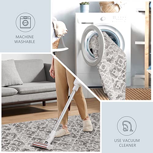 Wonnitar Moroccan Washable Area Rug - Small 2x3 Grey Distressed Entryway Rug Non-Slip Doormat Modern Geometric Trellis Throw Rug Faux Wool Floor Carpet for Bathroom Laundry Room Indoor Office