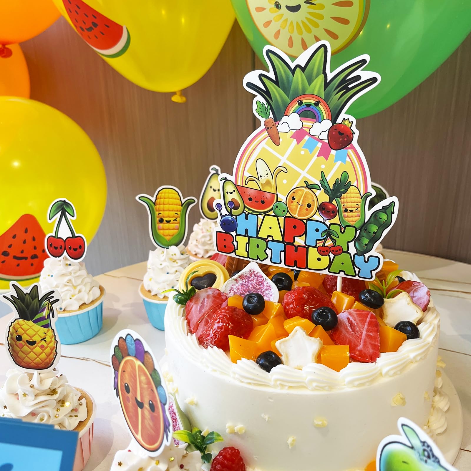 Fruit party Decorations Cake Cup Topper for Kids 1st Birthday Patry Banner Supplies