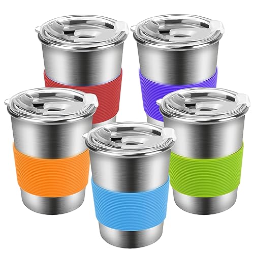 Yummy Sam 5 Pack 8 oz Kids Cups with Lids, Stainless Steel Spill-proof Unbreakable Insulated Drinking Water Tumblers with Anti-slip Sleeves for Children Toddlers Adults