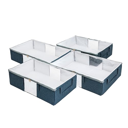 LargeROO Premium Storage Bins with Lids - Versatile Under Bed Storage Containers for Closet Organization and Storage - Ideal for Blankets (4)