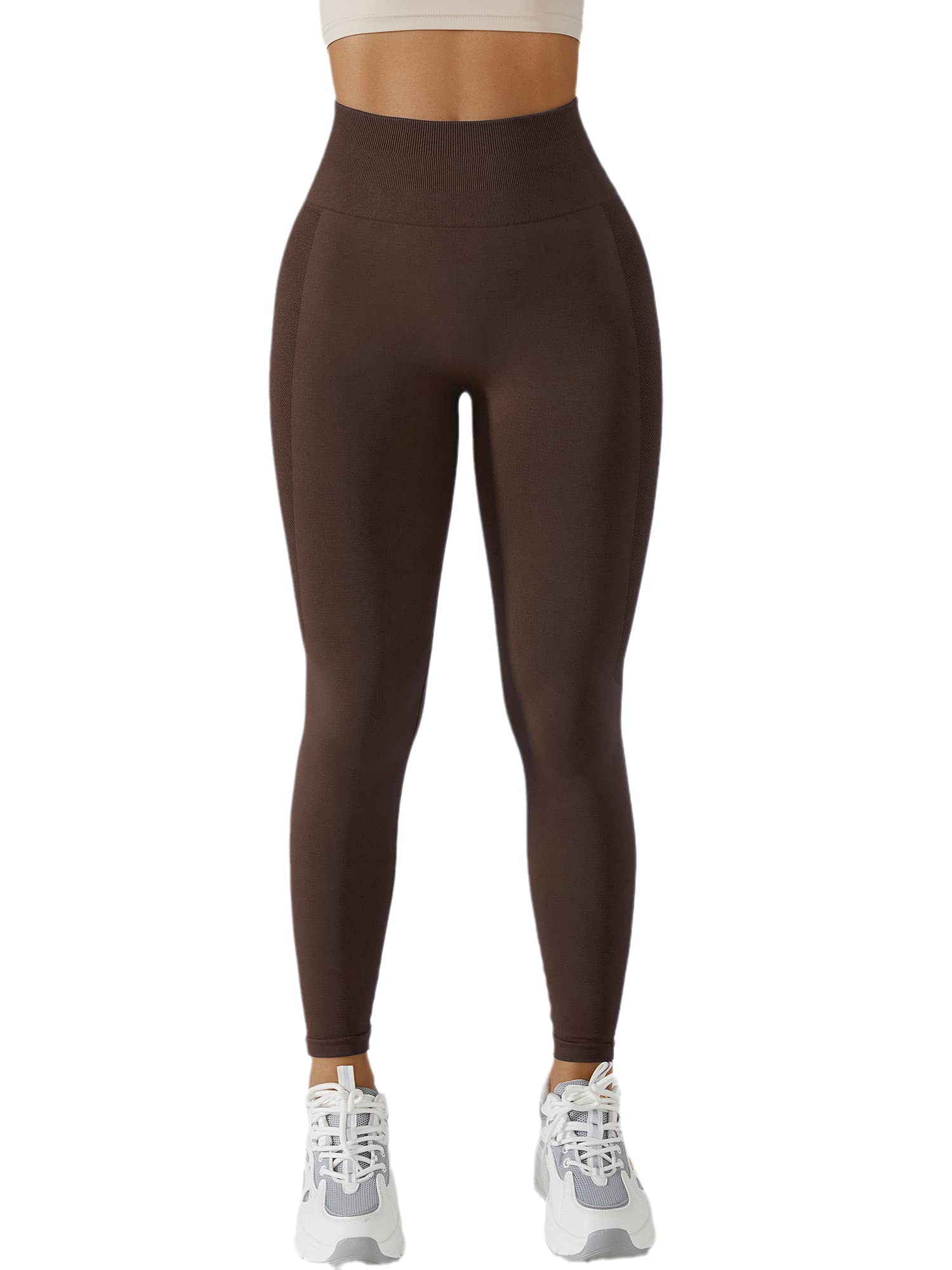 Fishfit Women's Seamless Scrunch Legging Workout Leggings for Women High Waisted Gym Running Yoga Pants (Dark Brown, Medium)