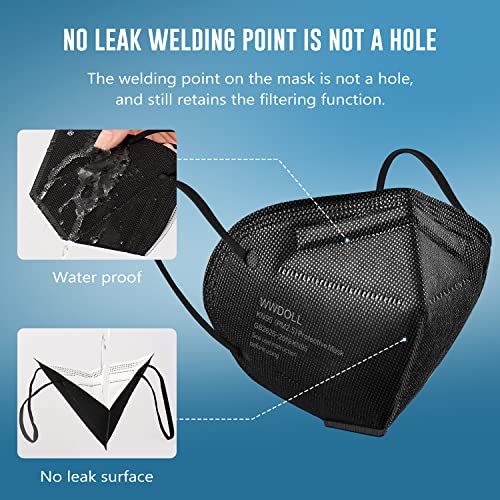 KN95 Face Mask 50 Pack, WWDOLL KN95 Masks 5-Layer Breathable Mask with Elastic Earloop and Nose Bridge Clip, Disposable Respirator Protection Against PM2.5 Black