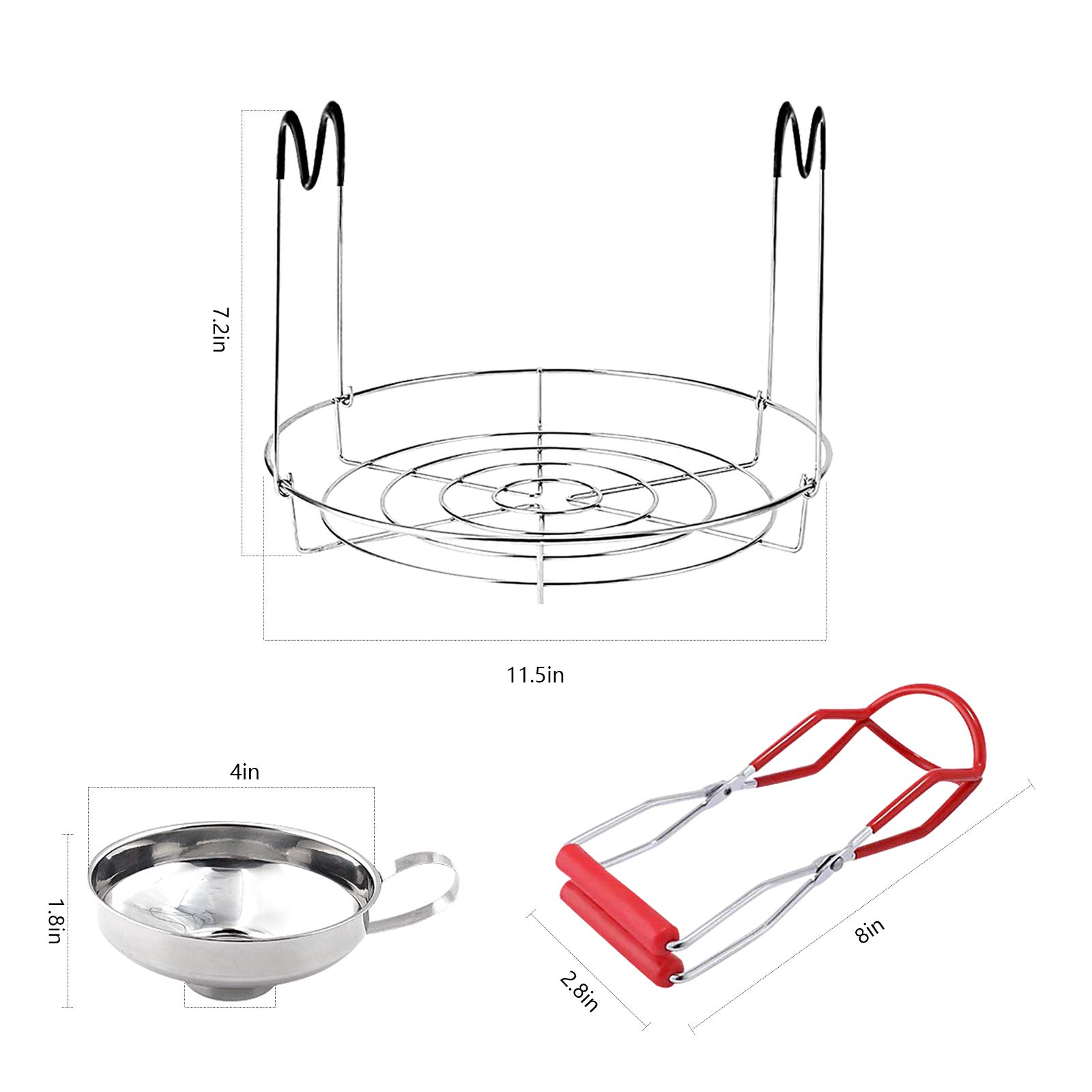 Kalolary Canning Rack, 3PCS Canning Kit Jar Tongs Stainless Steel Canning Funnel Jar Lifter Canning Rack with Silicone Handle Heat-resistant Kitchen Canning Supplies(Jars Not Included)