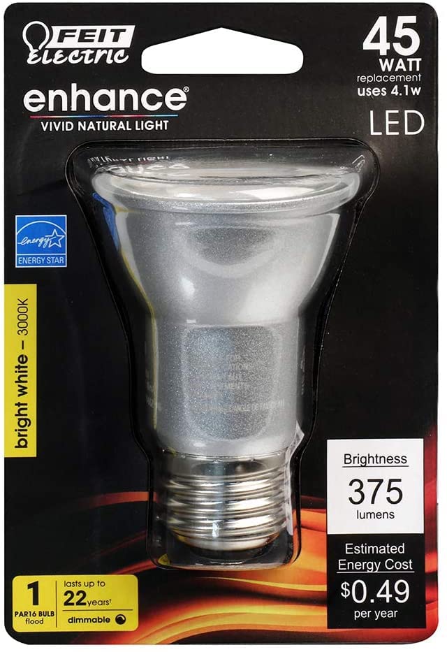 Feit Electric PAR16 LED Bulbs, 45W Equivalent, Dimmable Spotlight Bulbs, 3000k Bright White, 375 Lumens, 22 Year Lifetime, E26 Base, 50W Halogen Bulb Replacement, 4 Pack, BPPAR16DM/930CA/4
