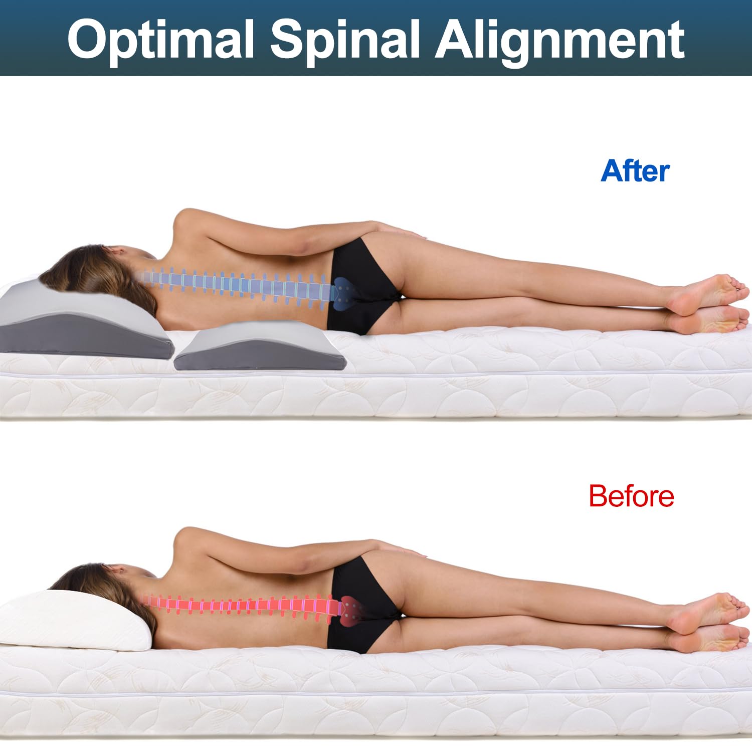 EVEME Lumbar Support Pillow for Sleeping Memory Foam Pillow for Back Pain Relief,Side, Back,Legs,Stomach Sleepers,Waist Support Cushion Pregnant Woman Hip Knee Spine Alignment Sciatic Nerve