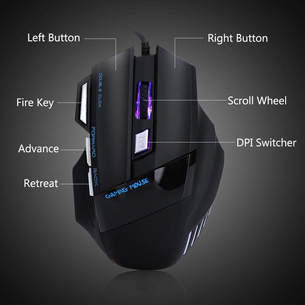 Gaming Mouse Wired,5500 DPI 7 Buttons Colorful Light Emitting Professional Optical Mechanical Wired Ergonomic Optical PC Computer Gaming Mice